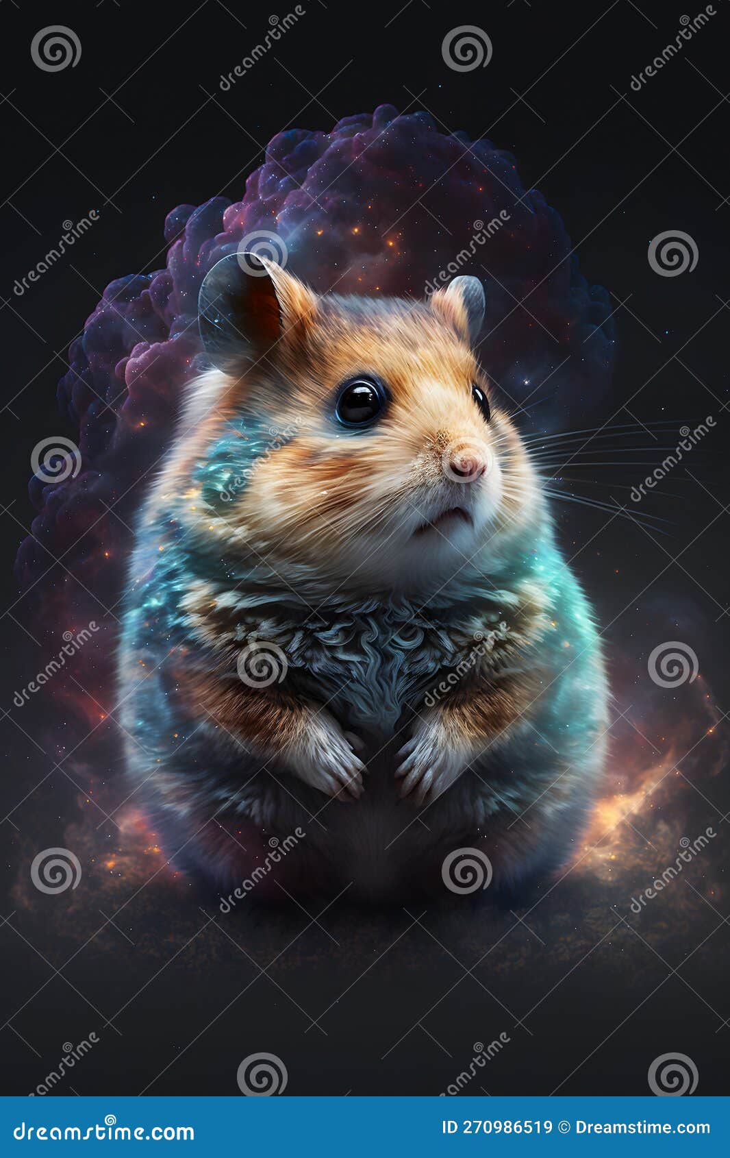 Hamster Head Connected with Galactic Nebula. Hamster on a Black ...