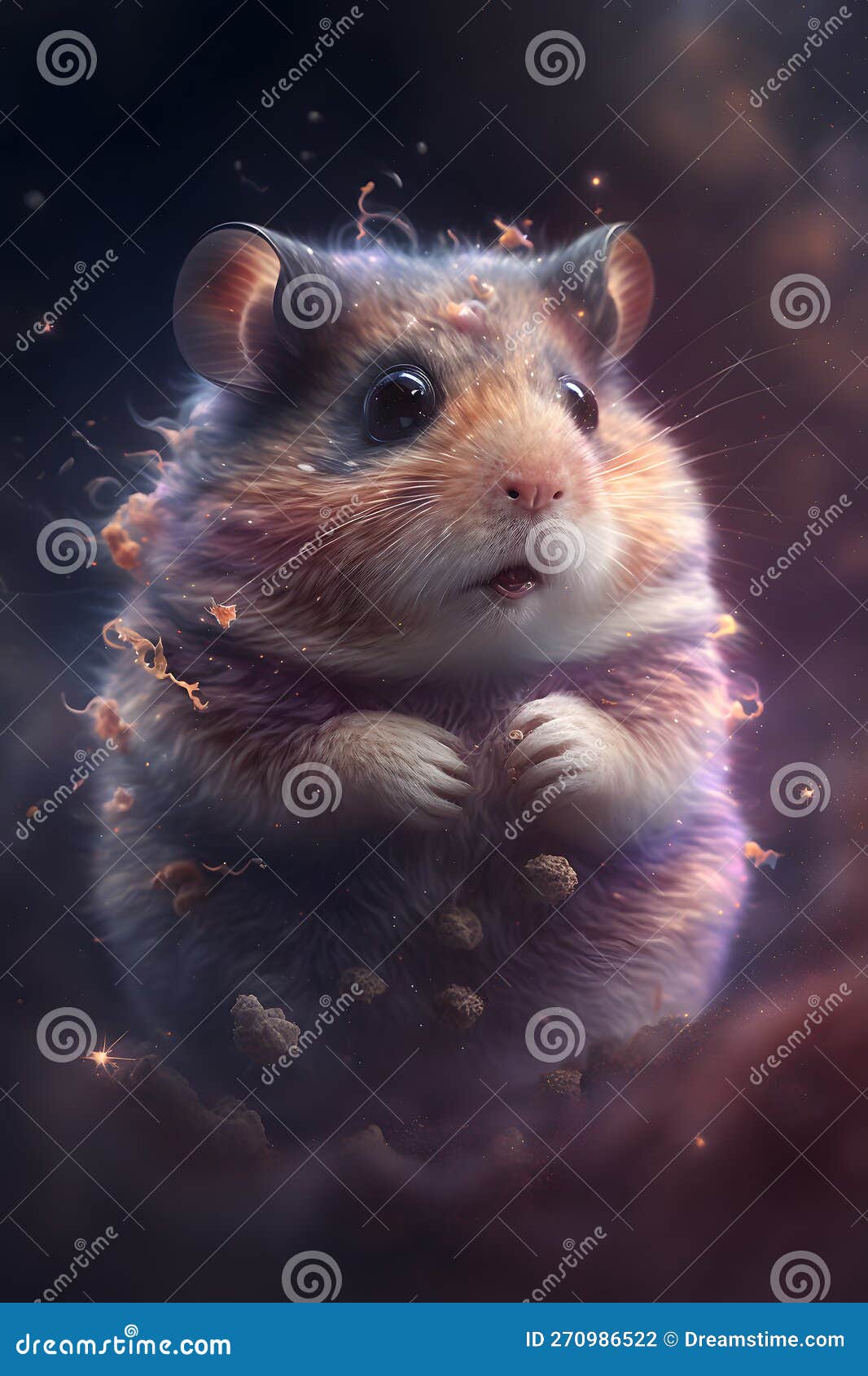 Hamster Head Connected with Galactic Nebula. Hamster on a Black ...
