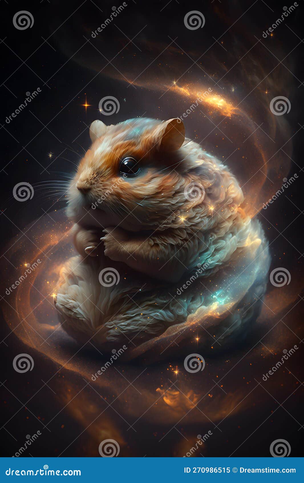 Hamster Head Connected with Galactic Nebula. Hamster on a Black ...