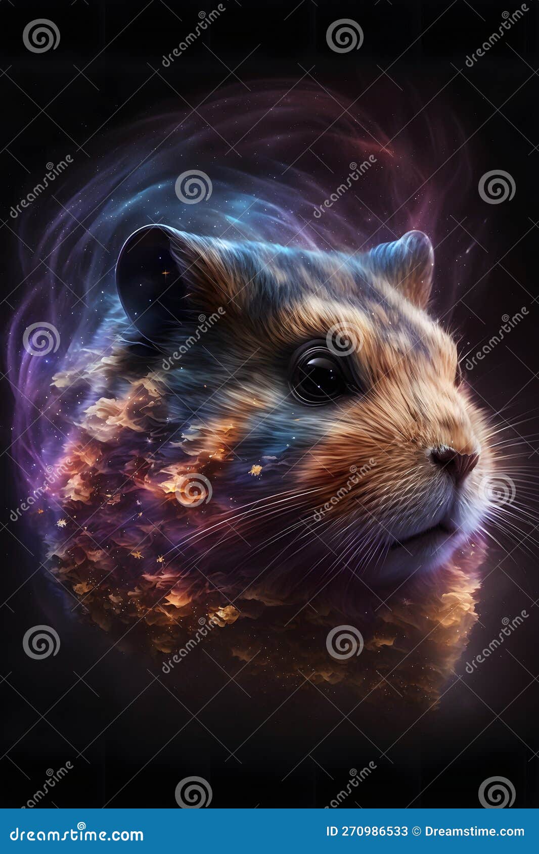 Hamster Head Connected with Galactic Nebula. Hamster on a Black ...