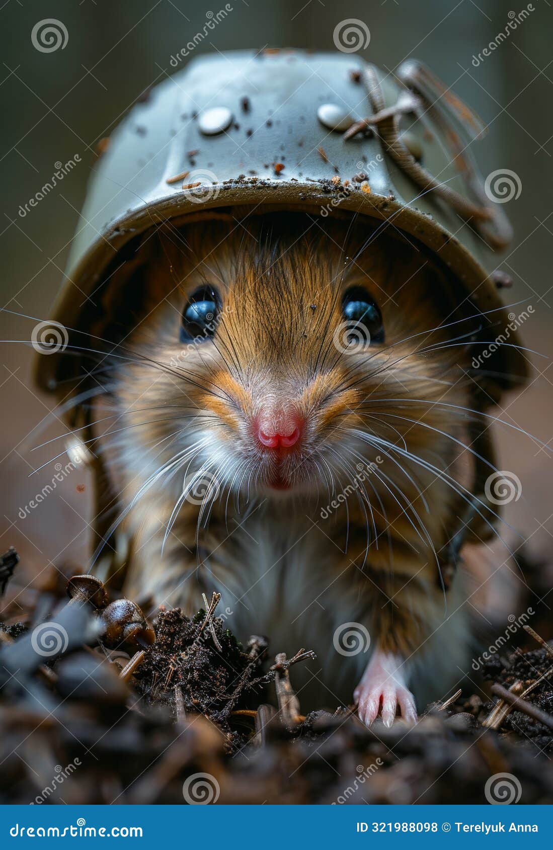 Hamster in Helmet. Mouse is Wearing Helmet and Peeking Out of the Hole ...