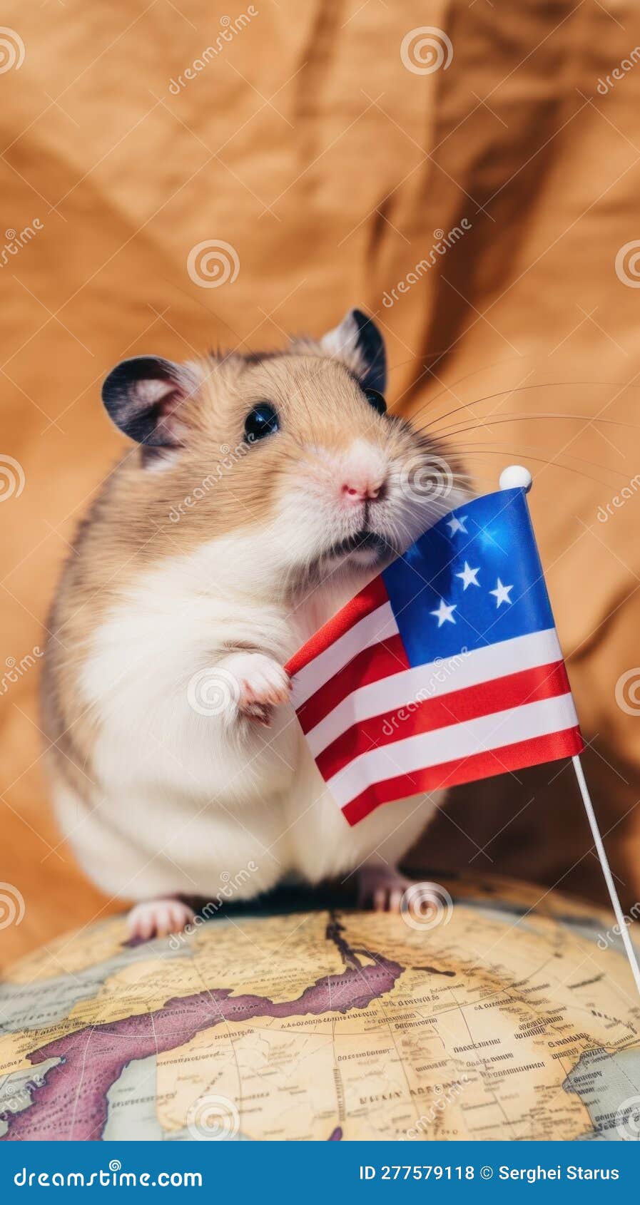 A Hamster Holding an American Flag on Top of a Globe. Generative AI ...