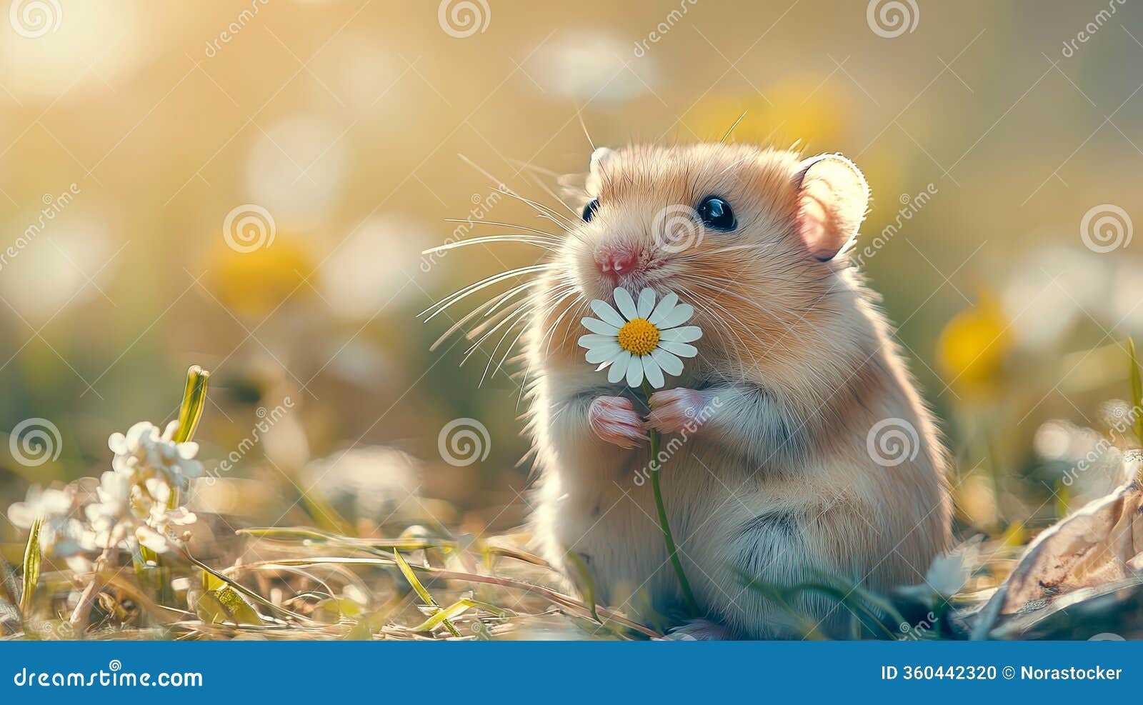 A Hamster Holding a Tiny Daisy in a Spring-themed Setup Digital Stock ...
