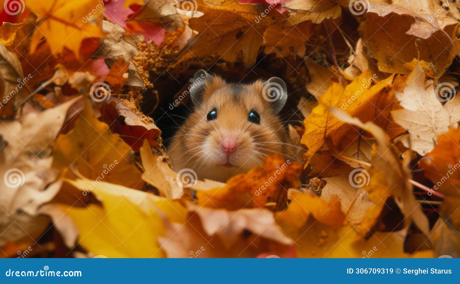 A Hamster Peeking Out from a Pile of Leaves in the Fall, AI Stock Image ...