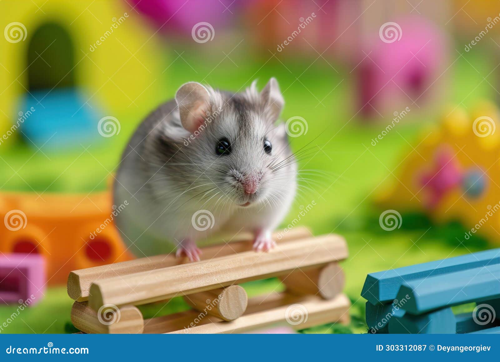 A Hamster Play on Miniature Playground. Stock Illustration ...
