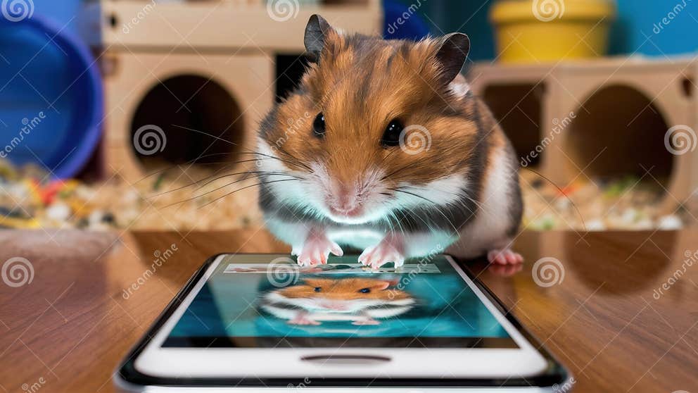 A Hamster is Playing with a Cell Phone on the Table, AI Stock Image ...