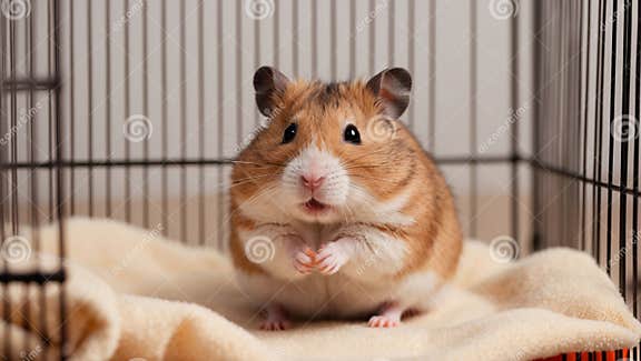 Hamster with Sad Expression in Cage Stock Illustration - Illustration ...