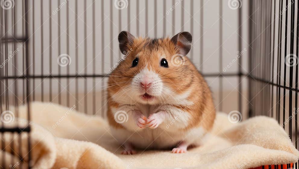 Hamster with Sad Expression in Cage Stock Illustration - Illustration ...