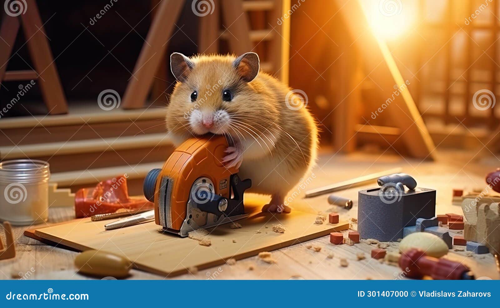 A Hamster with a Saw and Building Materials a Construction Projector ...