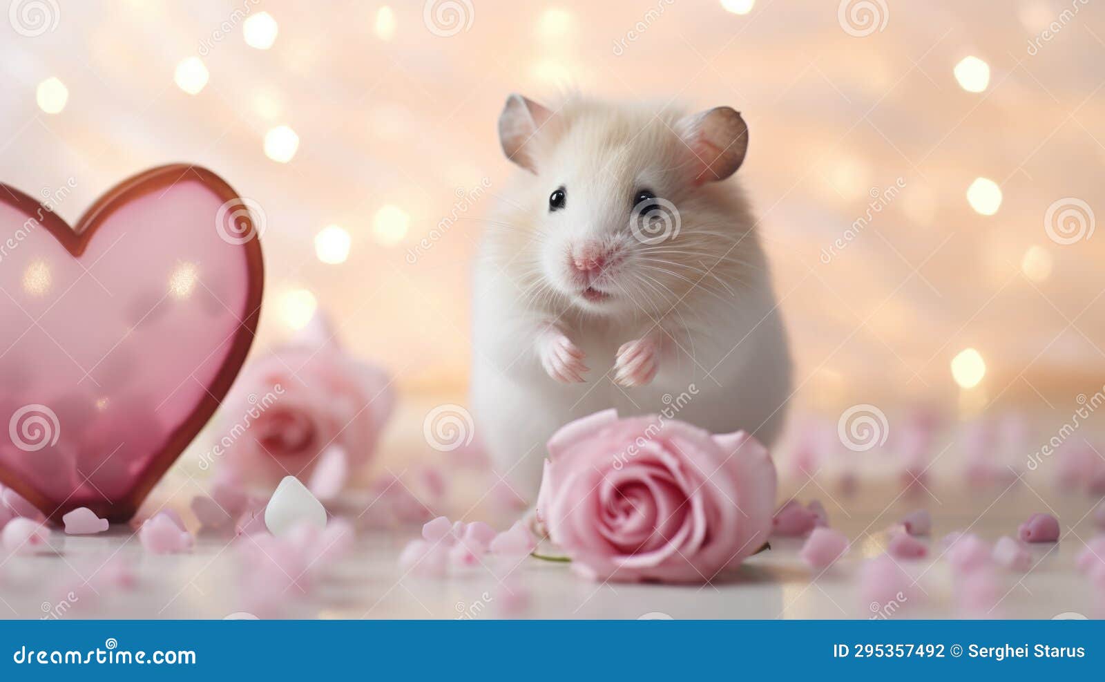 A Hamster is Sitting in Front of a Heart Shaped Pink Rose, AI Stock ...