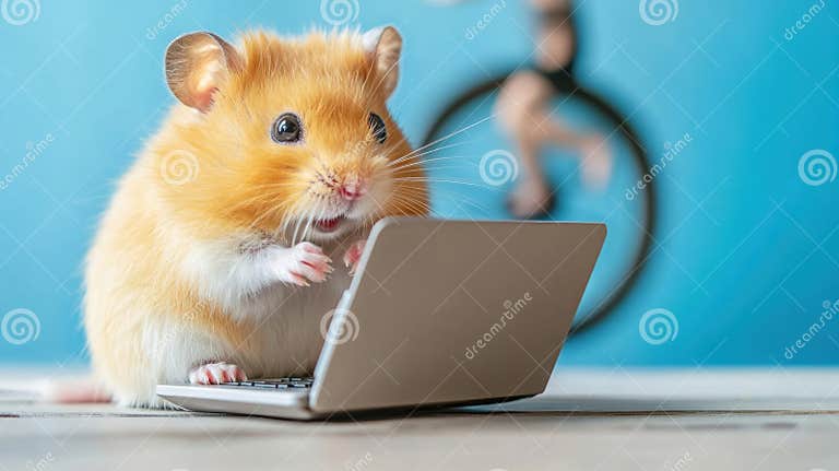 A Hamster Sitting on a Laptop Computer with Its Paws Up, AI Stock Photo ...