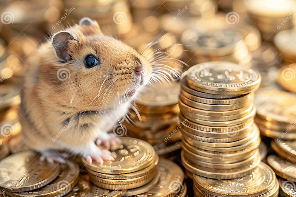 Hamster Sitting on a Stack of Coins, Symbolizing Savings. Hamster ...