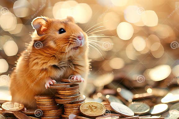 Hamster Sitting on a Stack of Coins, Symbolizing Savings. Hamster ...