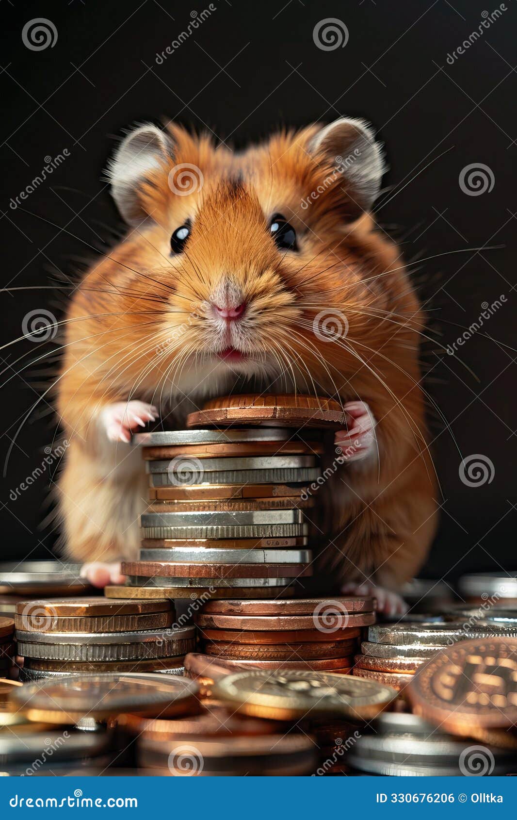 Hamster Sitting on a Stack of Coins, Symbolizing Savings. Hamster ...