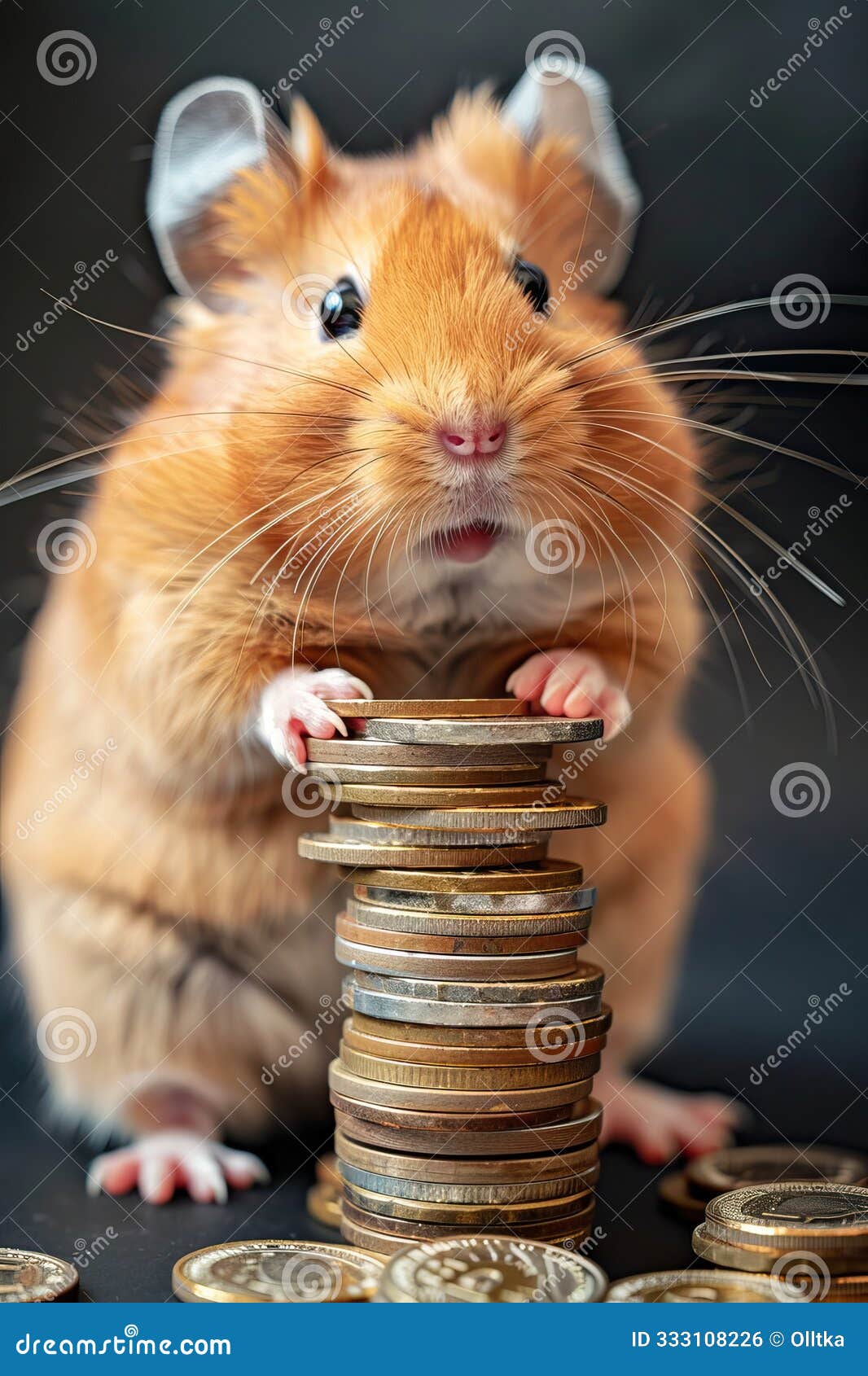 Hamster Sitting on a Stack of Coins, Symbolizing Savings. Hamster ...