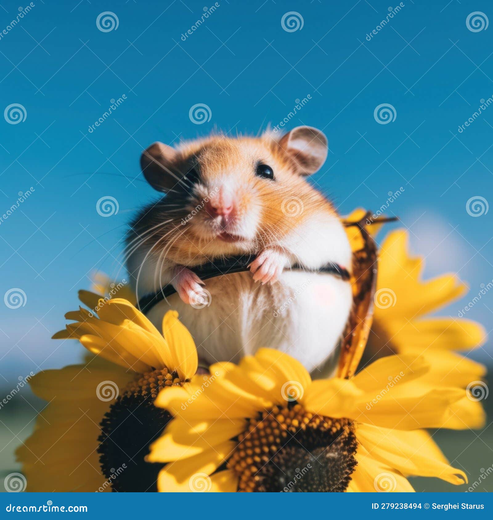 A Hamster Sitting on Top of a Sunflower. Generative AI Image. Stock ...