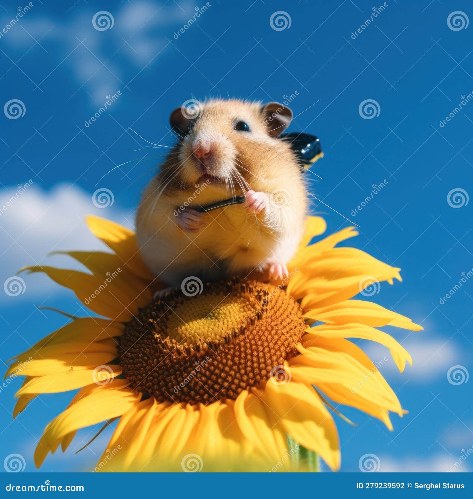 A Hamster Sitting on Top of a Sunflower. Generative AI Image. Stock ...