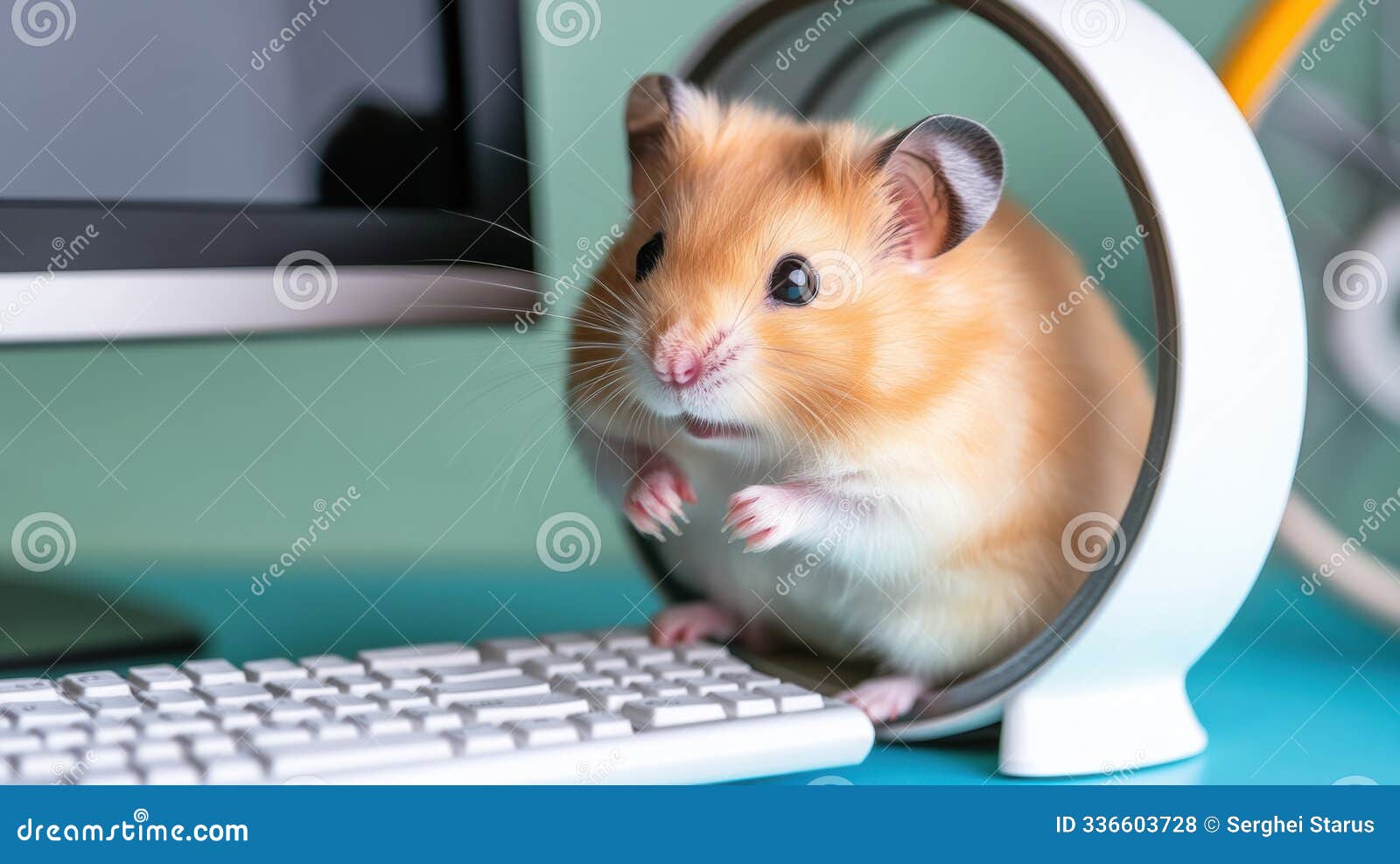 A Hamster Sitting in a Wheel on Top of the Keyboard, AI Stock Photo ...