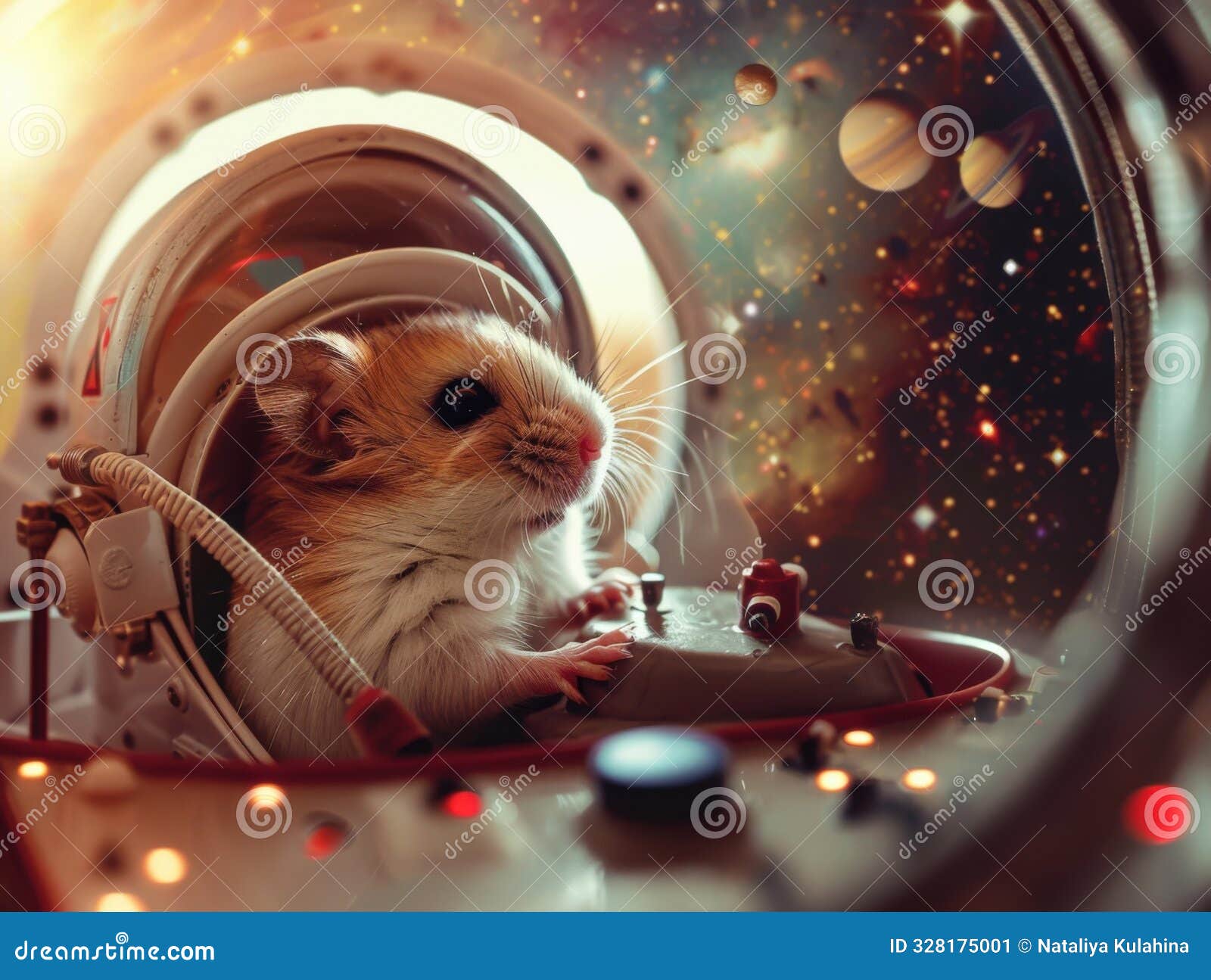A Hamster in a Spacesuit Navigating a Spaceship Control Panel in Outer ...