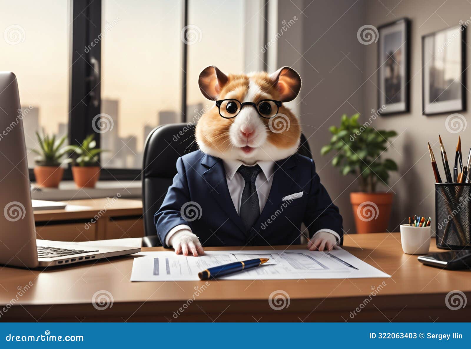 Hamster in Suit Sits at Office Table. Generative AI Stock Illustration ...