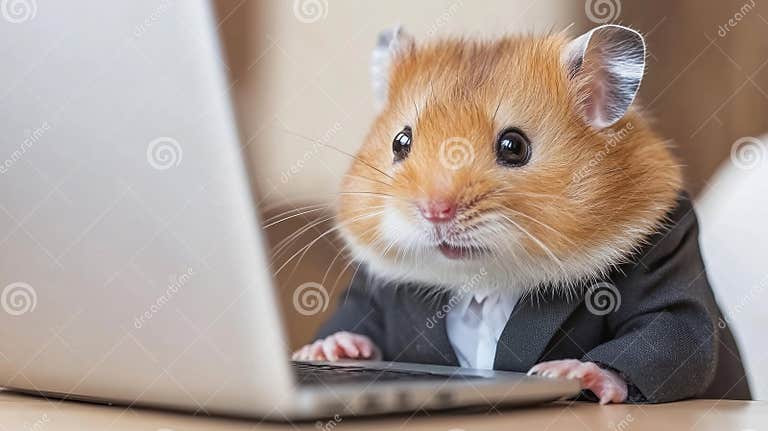 A Hamster in a Suit Sitting at the Computer with His Paws on it, AI ...