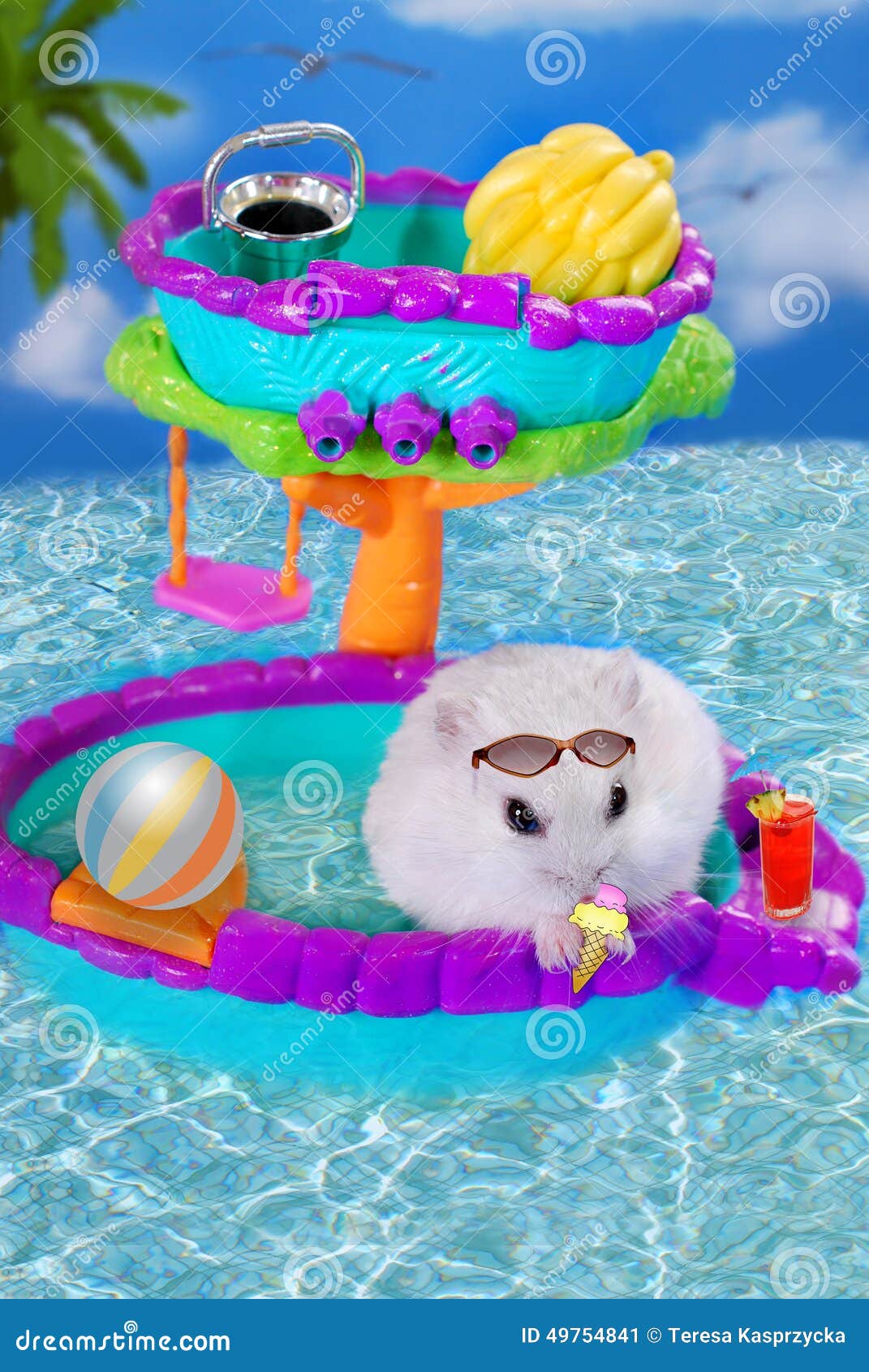 Hamster on summer holidays stock image. Image of palm - 49754841