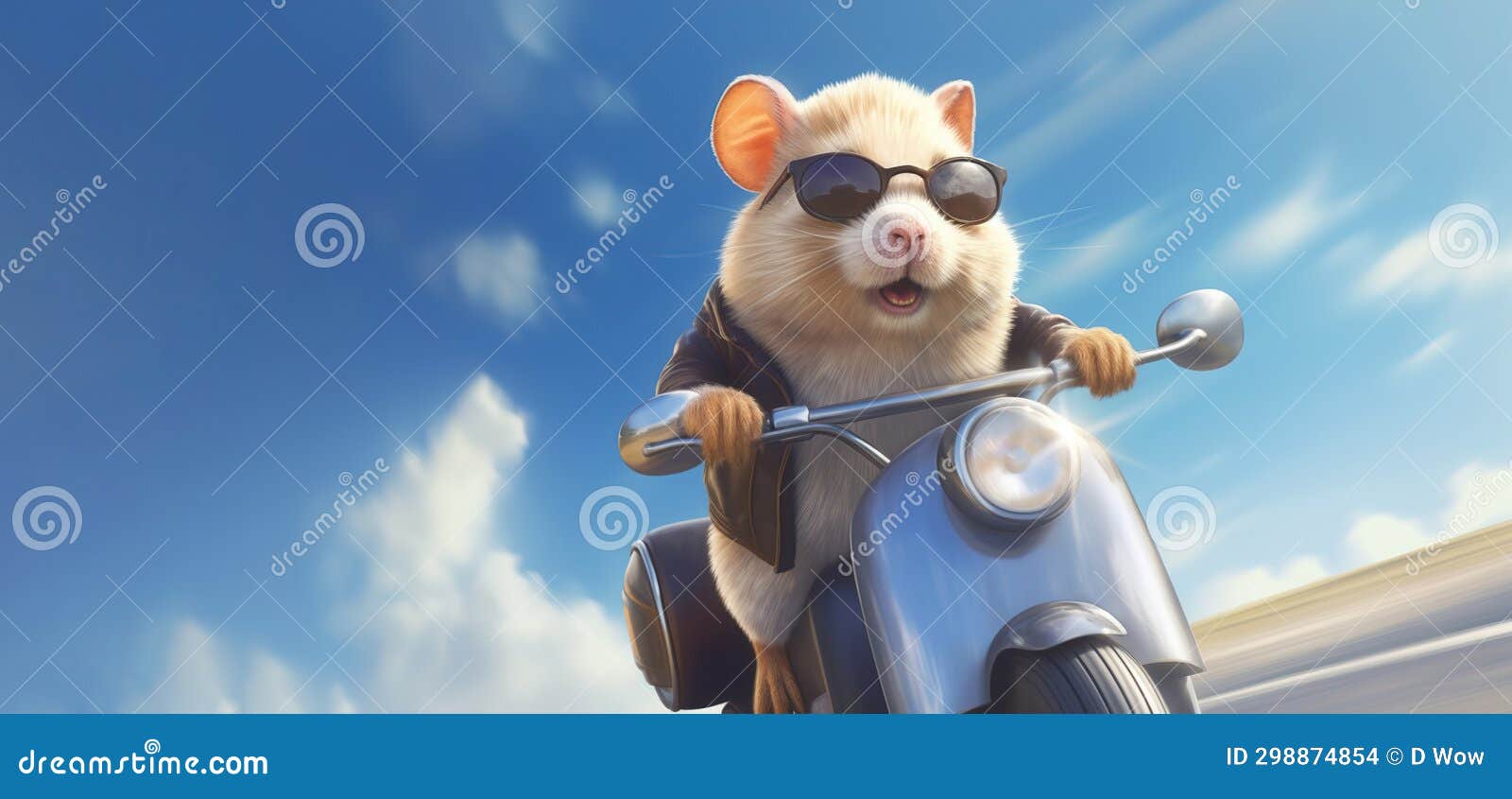 A Hamster in Sunglasses Rides a Scooter. Banner, Copy Space. Stock ...