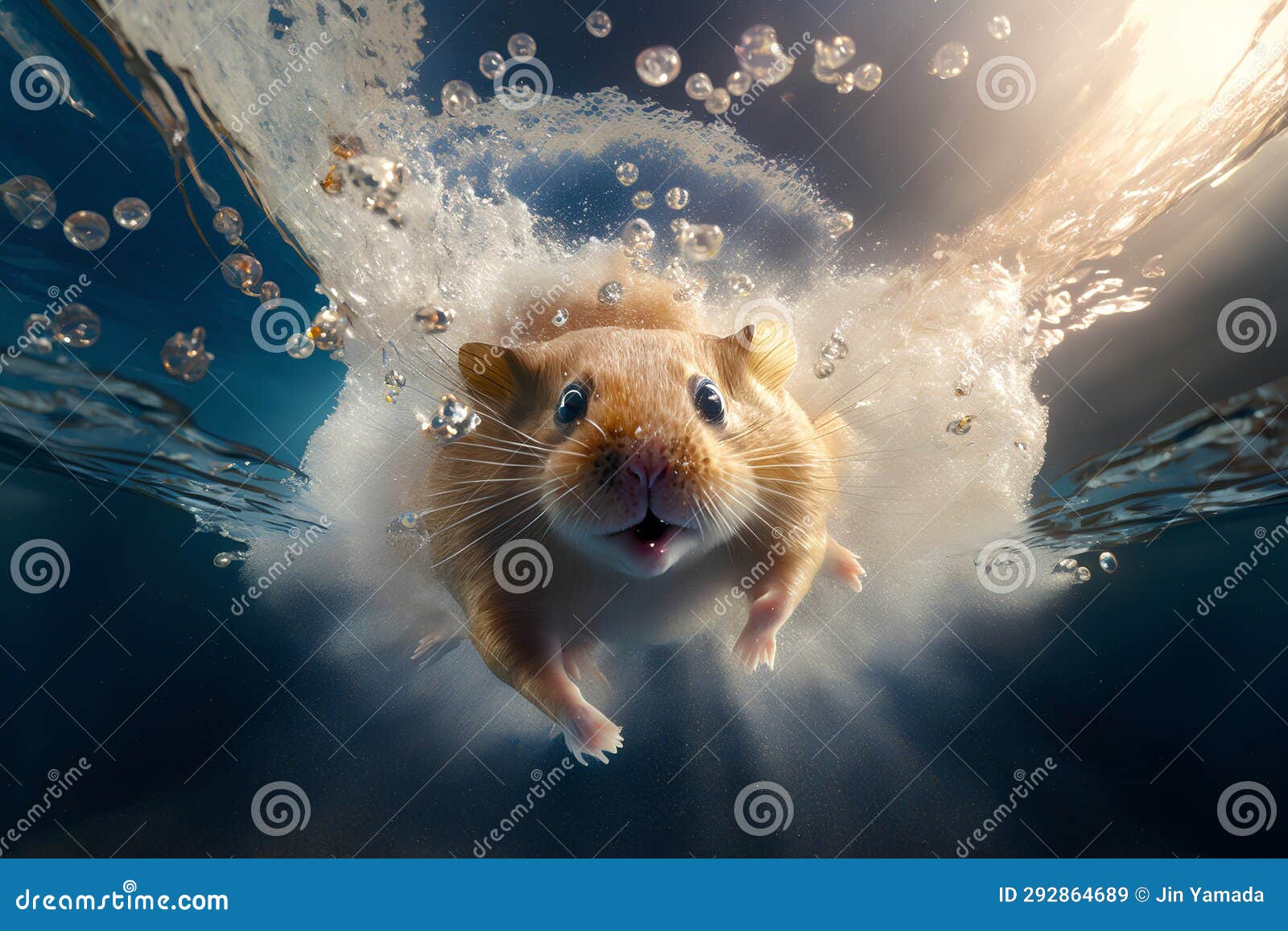 Hamster Swims in the Water with Bubbles. 3d Rendering Stock ...