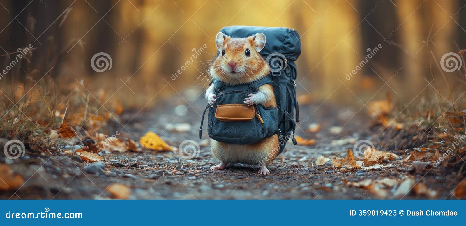 Hamster in Tiny Backpack on Forest Trail, Ready for Funny Nature ...