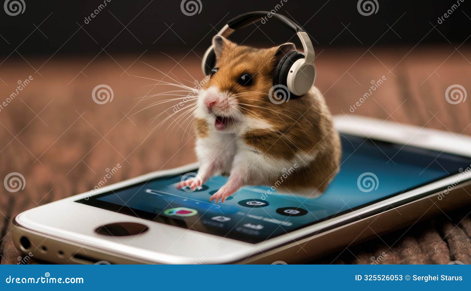 A Hamster Wearing Headphones on a Cell Phone Screen, AI Stock Image ...