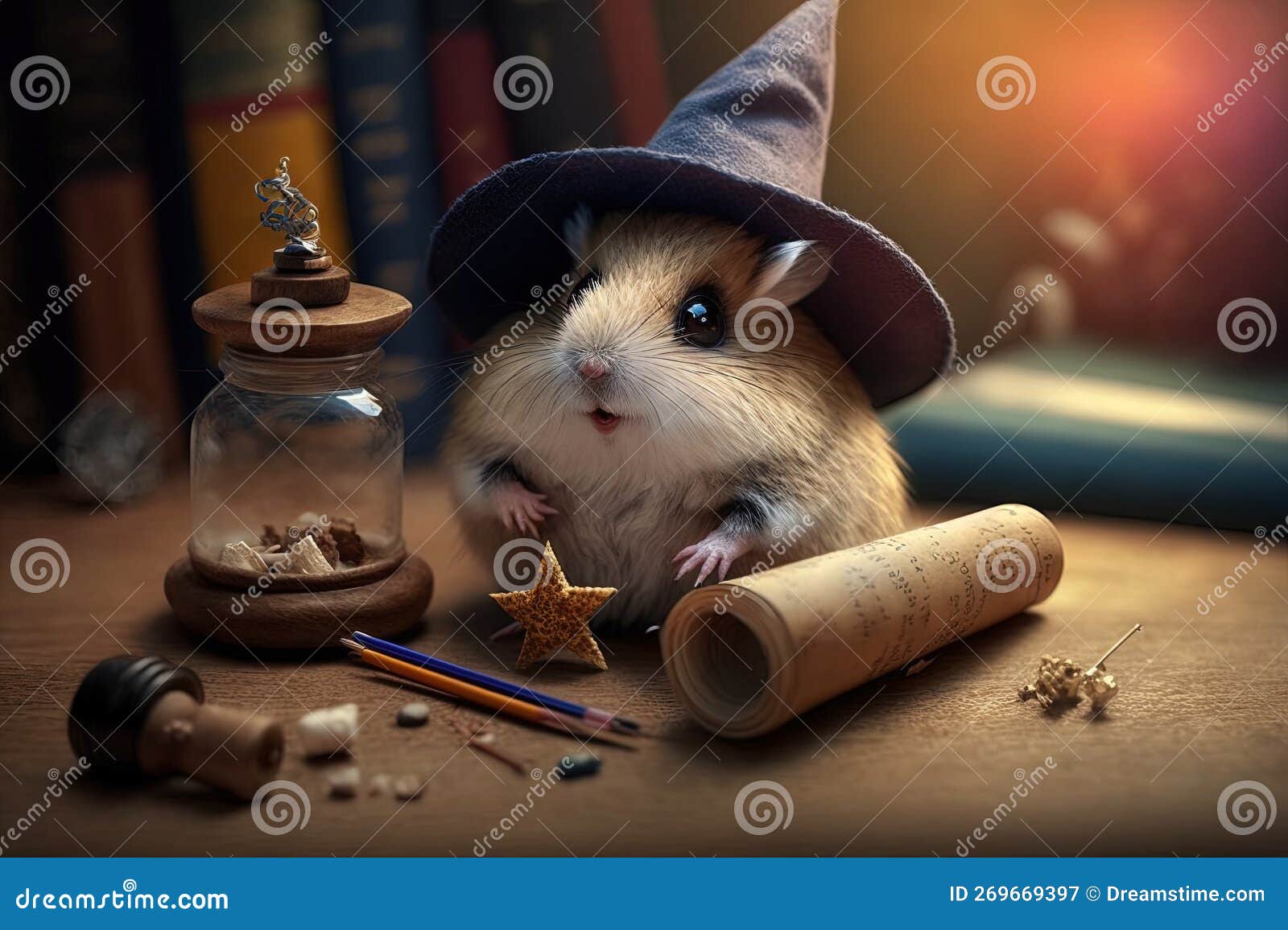 Hamster Wearing Wizard Hat and Casting a Spell Illustration Generative ...