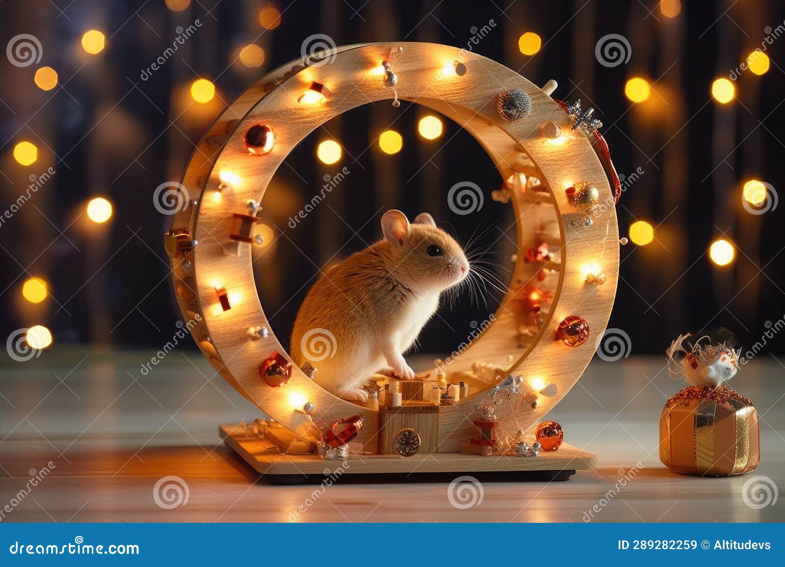 Hamster Wheel Decorated with Tiny Festive Lights or Ornaments Stock ...