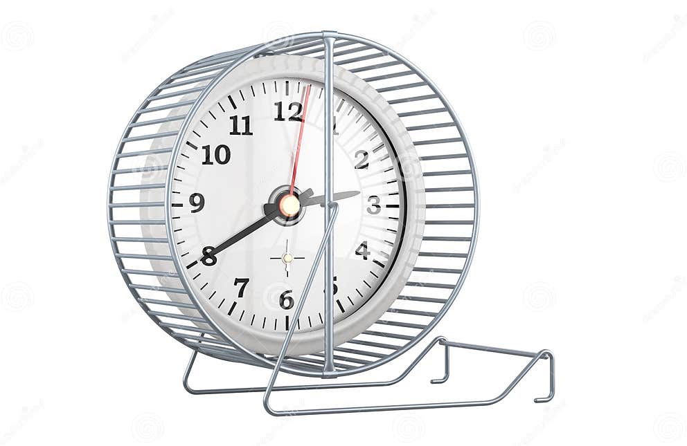 Hamster Wheel with Wall Clock, 3D Rendering Stock Illustration ...