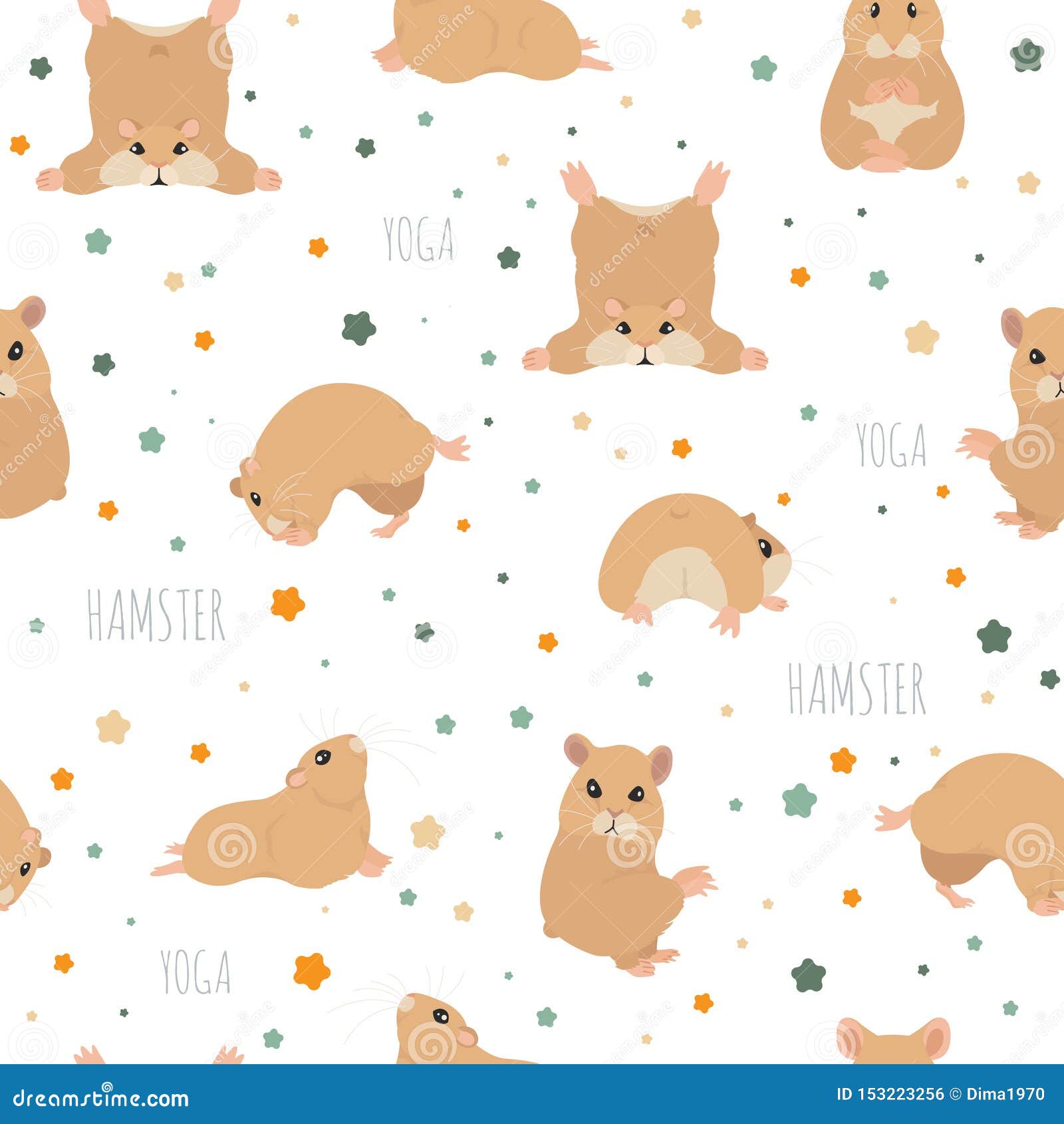 Hamsters Yoga Poses and Exercises. Cute Cartoon Seamless Pattern Stock ...