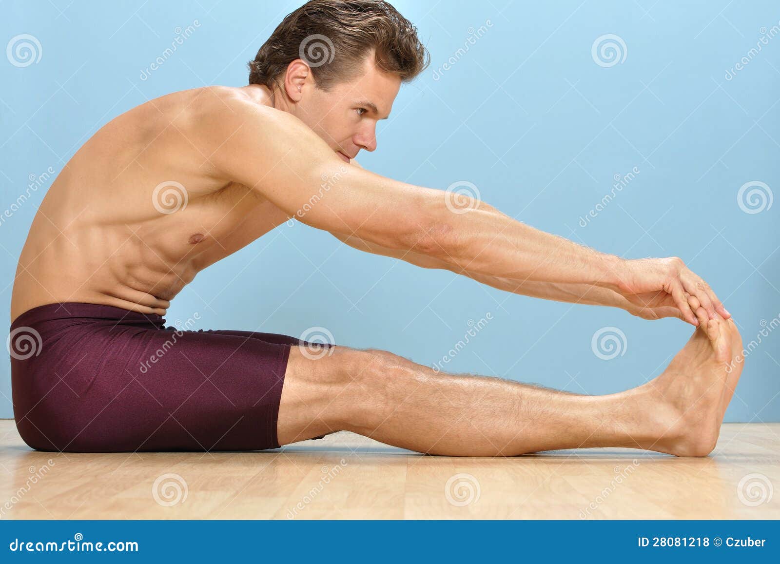 Hamstring stretch stock photo. Image of shirtless, workout - 28081218
