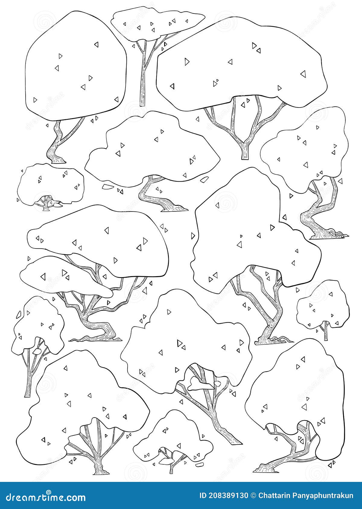 Hand Drawn Side View Tree Vector Set Stock Vector - Illustration of ...