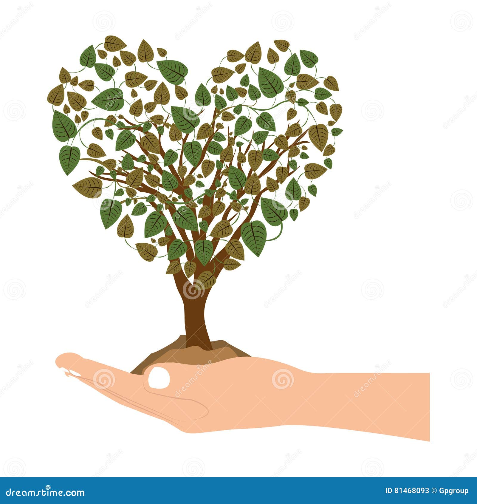 Han Holding Heart Shape Tree with Leafy Branches Stock Illustration ...