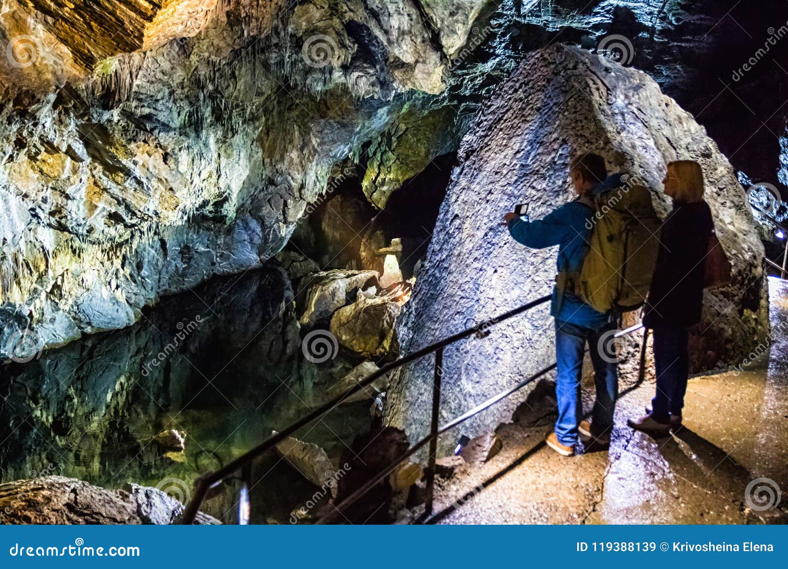 Illuminated Stalactites From Salt And Wooden Bridge Across The ...