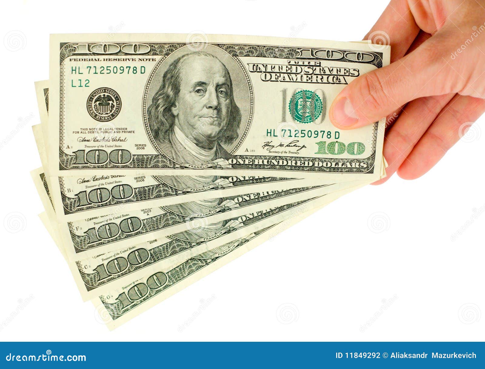 Hand with $100 Banknotes Stack Stock Photo - Image of dollar, concepts ...