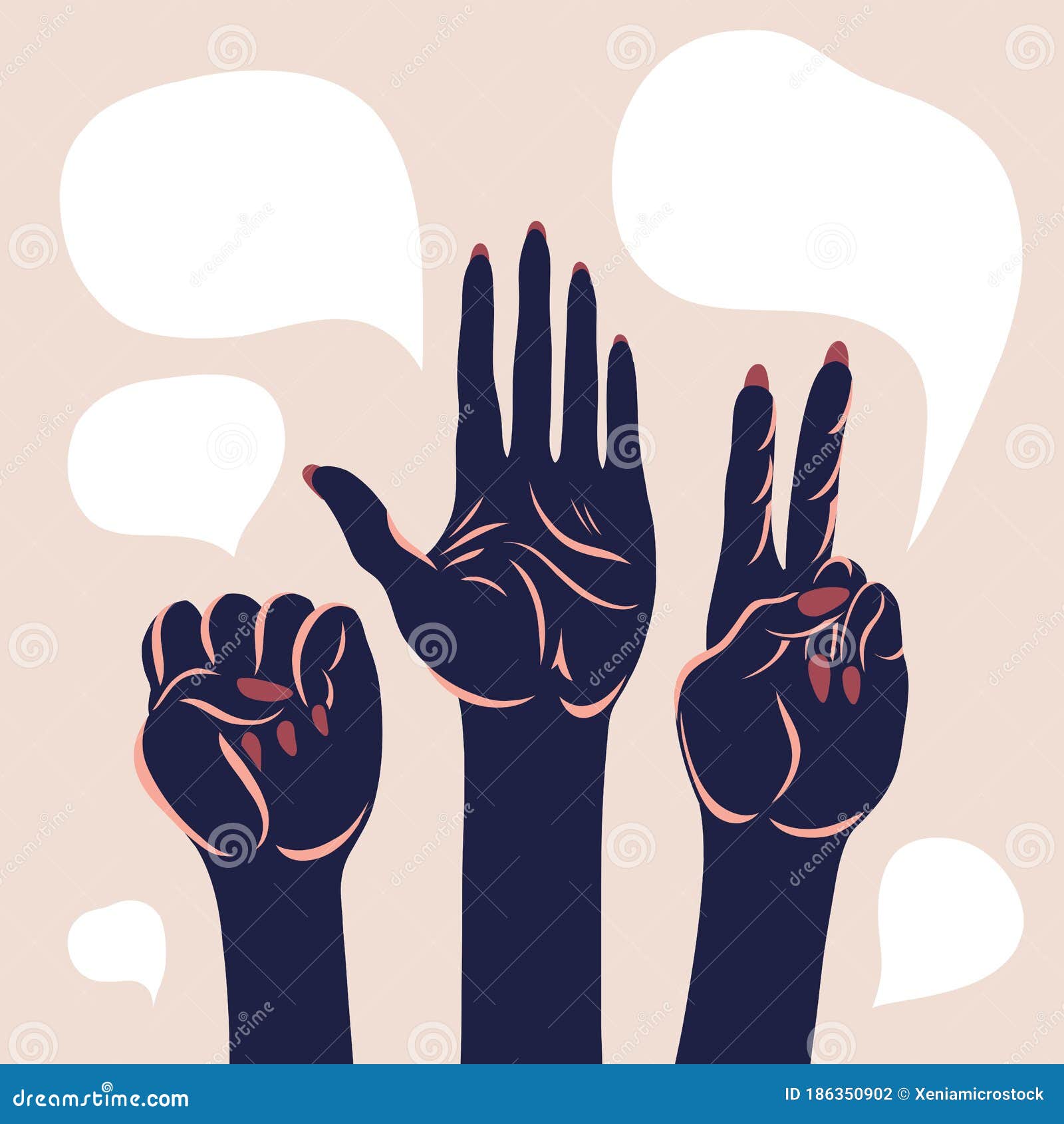 Poster with Arms Raised Up. Open Palm, Fist, Victory Gesture. Civil ...