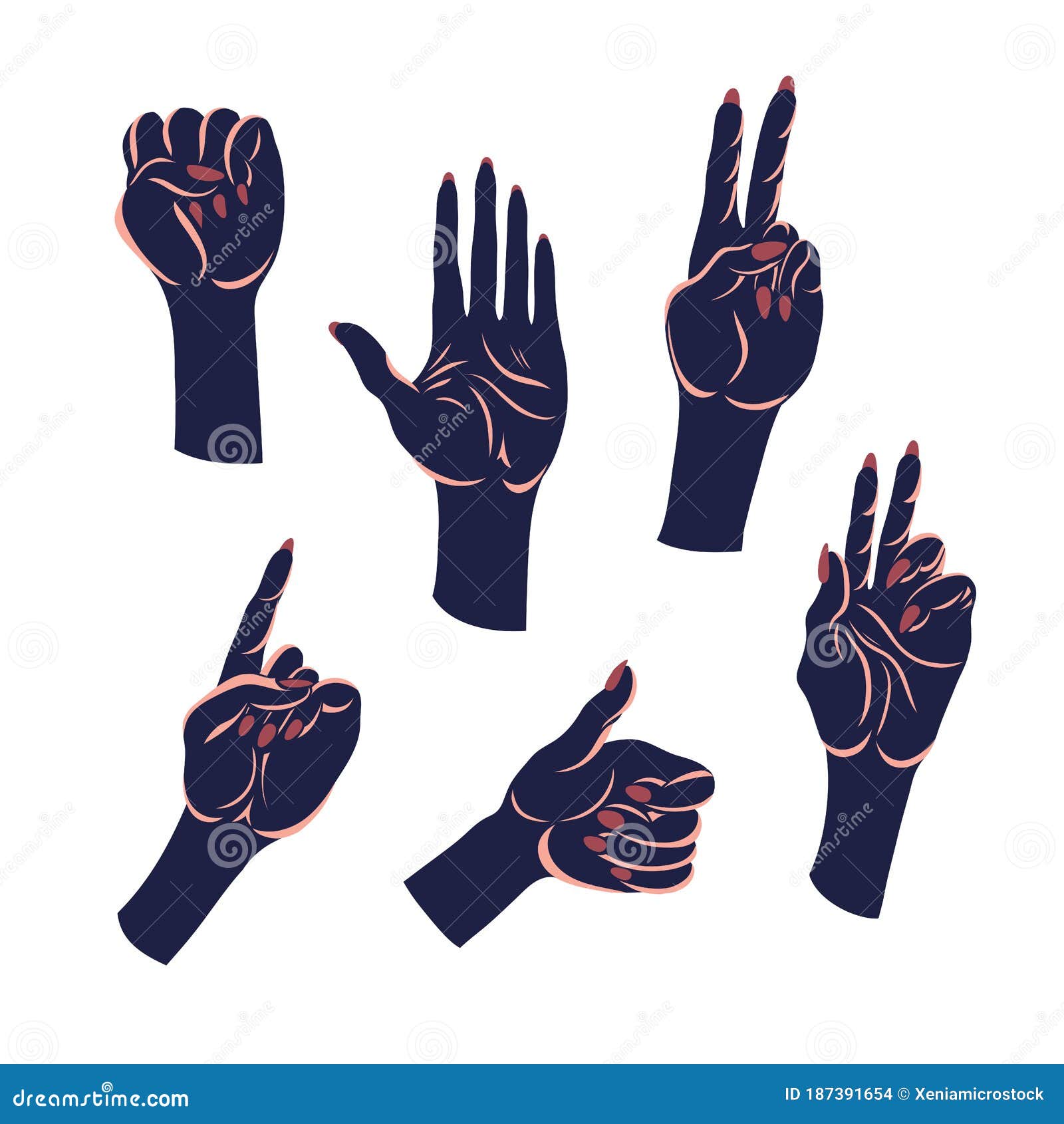 Set of Hand Gestures. Open Hand Fist Peace Approval. Stock Vector ...