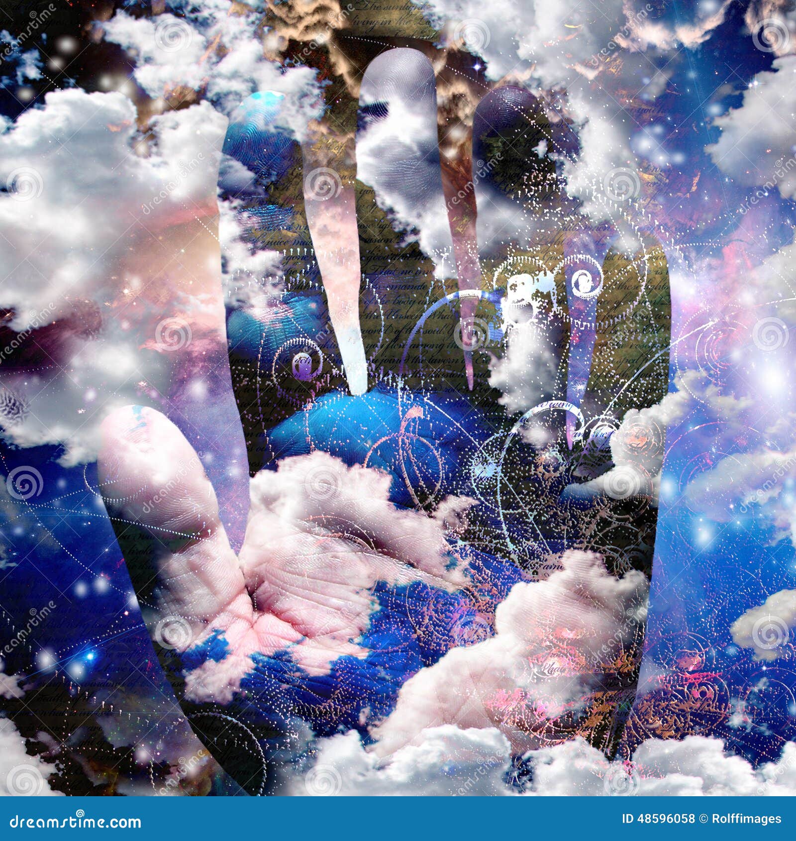 Hand abstract with clouds stock illustration. Illustration of heaven ...