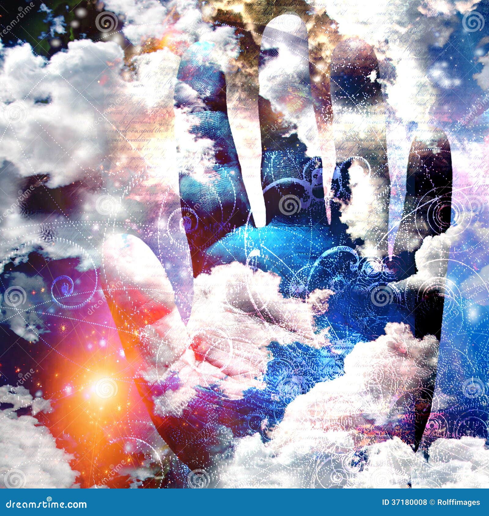 Hand abstract with clouds stock illustration. Illustration of elegant ...