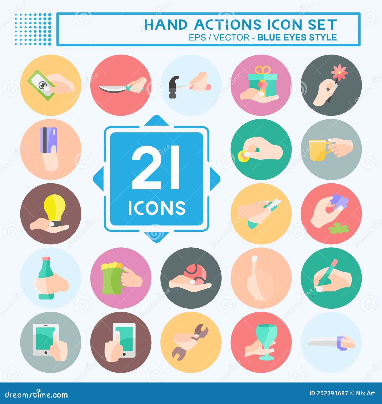 Hand Actions Icon Set. Suitable for Education Symbol. Flat Style ...