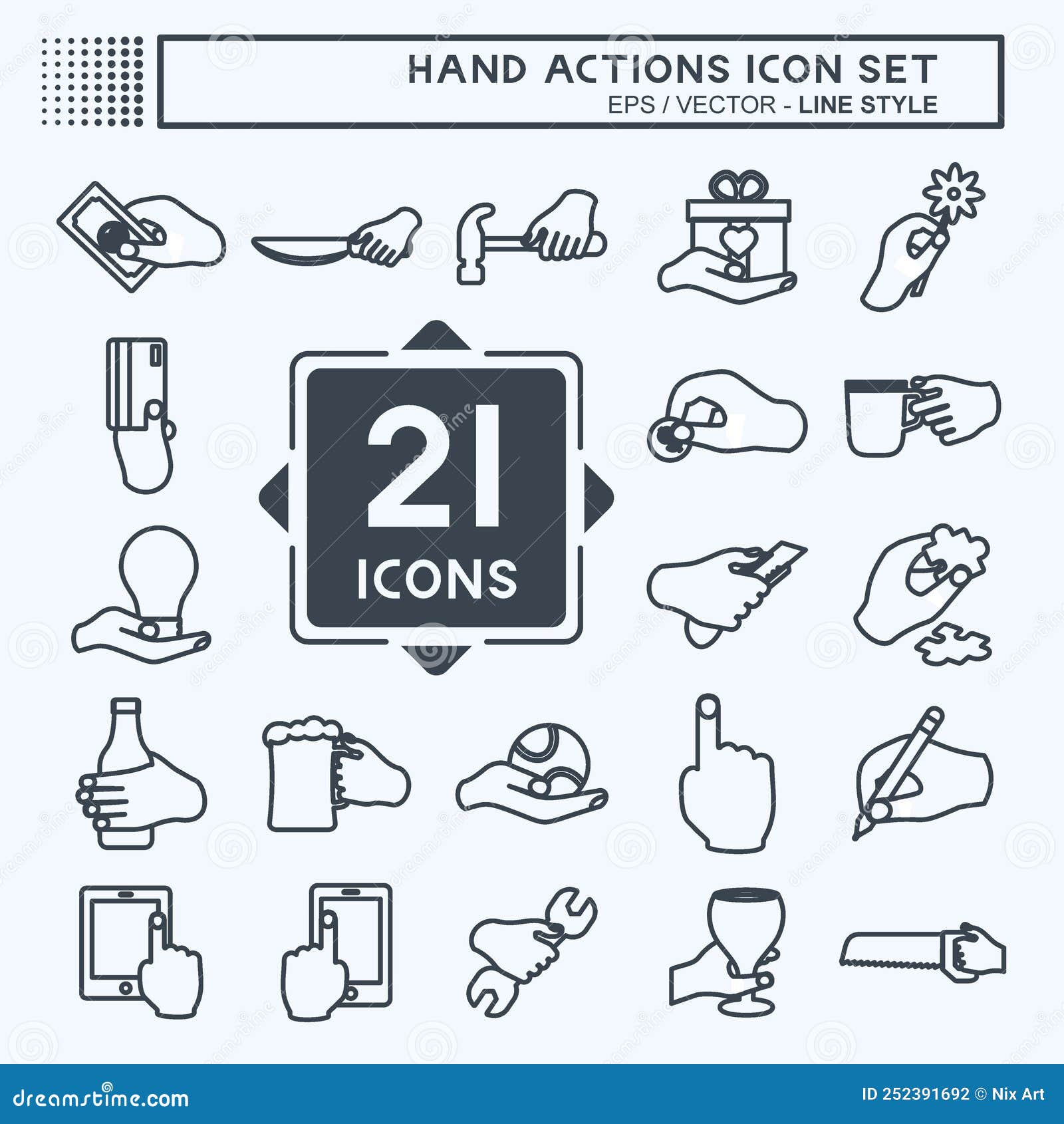 Hand Actions Icon Set. Suitable for Education Symbol. Line Style ...
