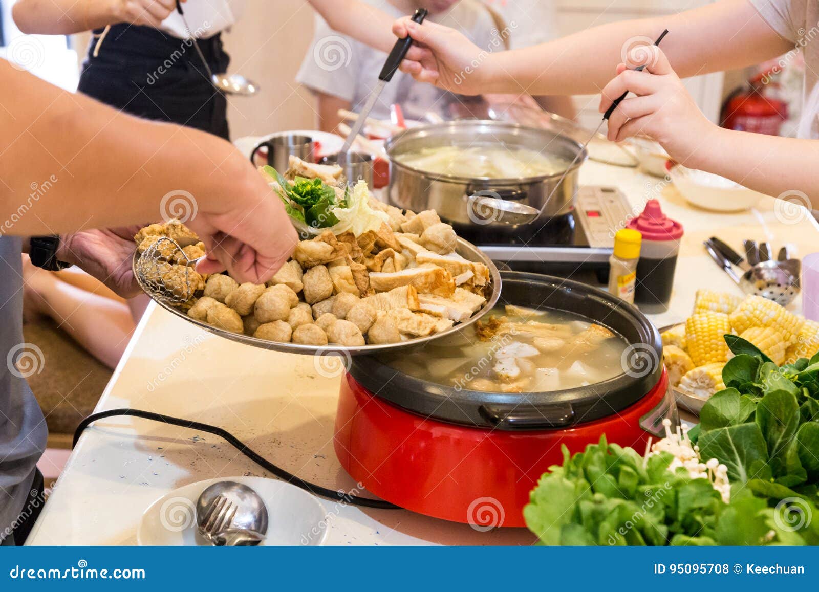 Hand Adding Ingredient into Asian Steamboat Pot Meal Stock Photo ...