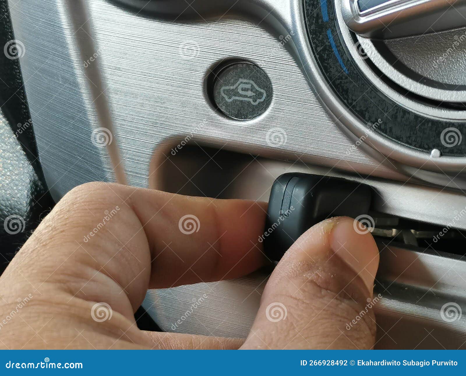 Hand Adjusting Air Flow Circulating Button on the Dashboard. Stock ...