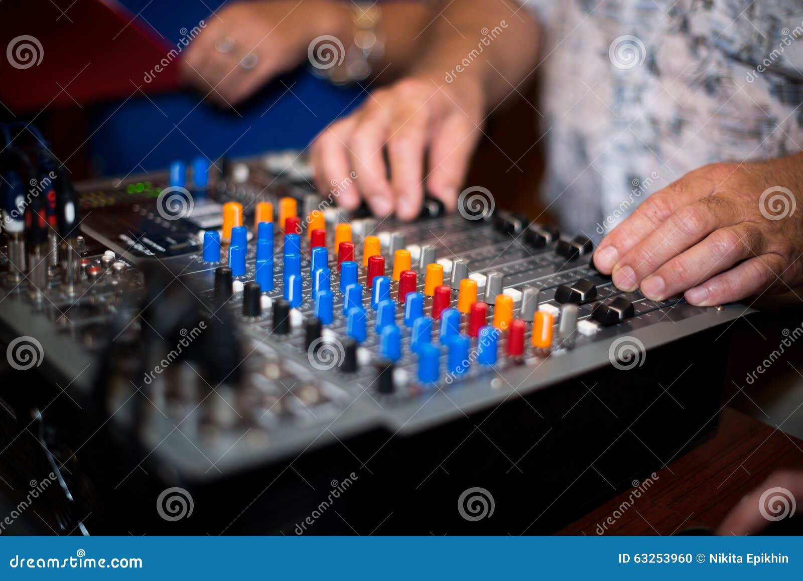 Hand adjusting audio mixer stock photo. Image of audio - 63253960