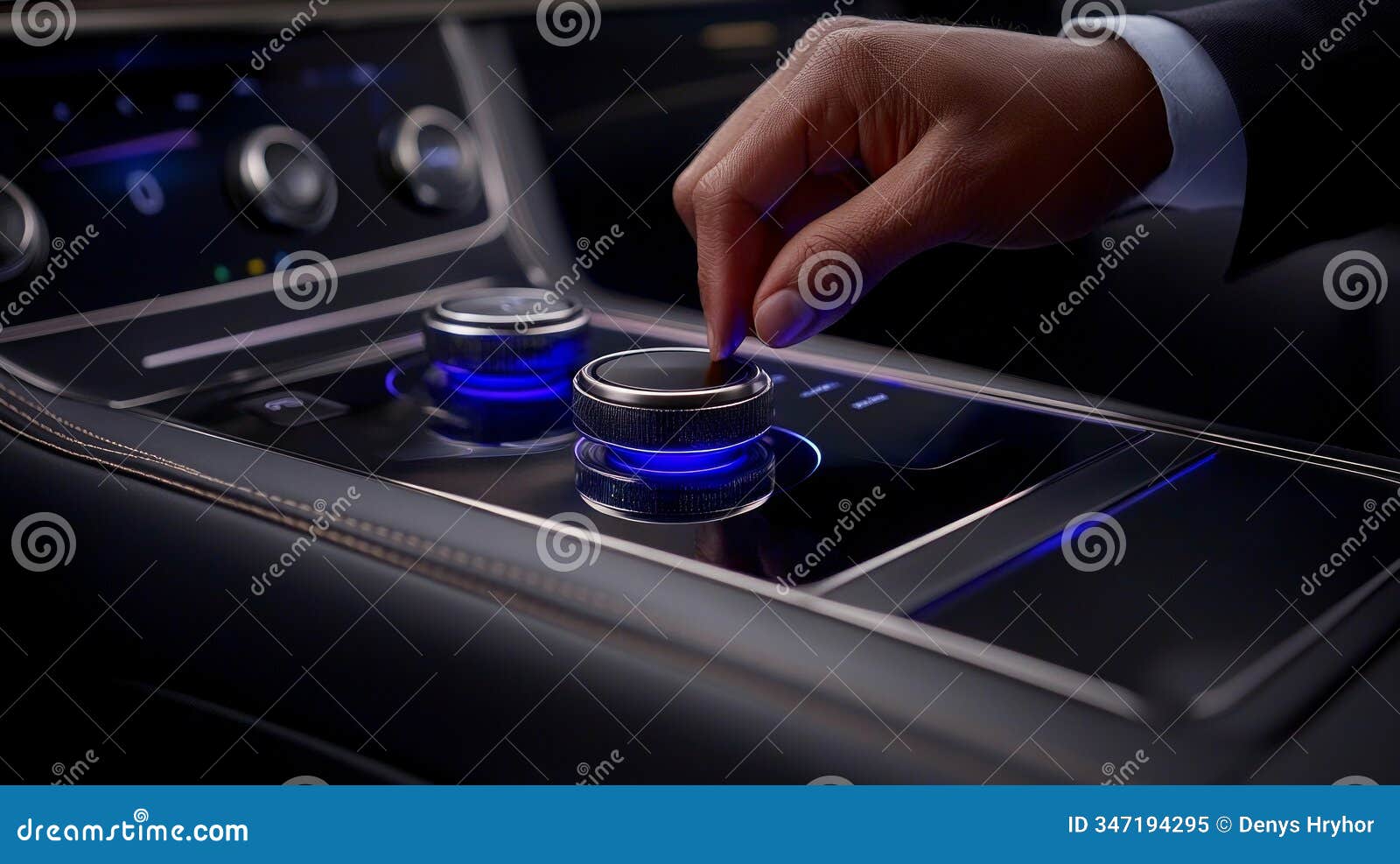 A Hand is Adjusting a Modern Control Dial with Illuminated Features in ...