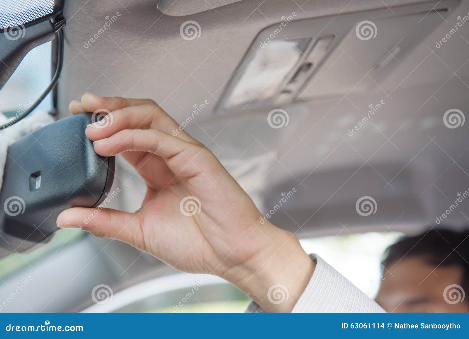 Hand Adjusting Rear View Mirror Stock Photo - Image of adjusting, road ...